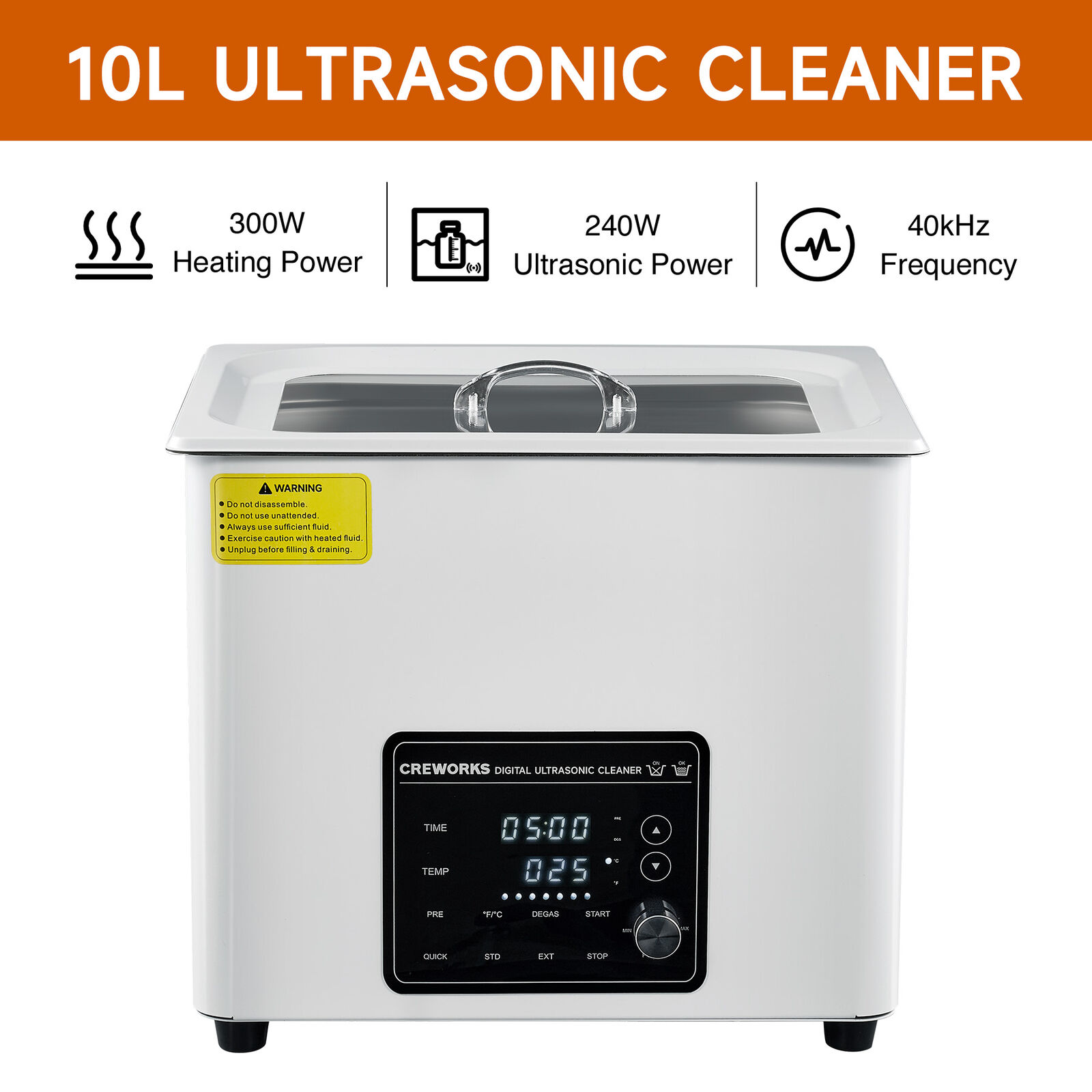 CREWORKS 10L Ultrasound Cleaning Machine W 7 Oscillation Levels For ...